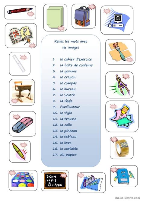 FOURNITURE SCOLAIRE Français FLE fiches pedagogiques pdf doc