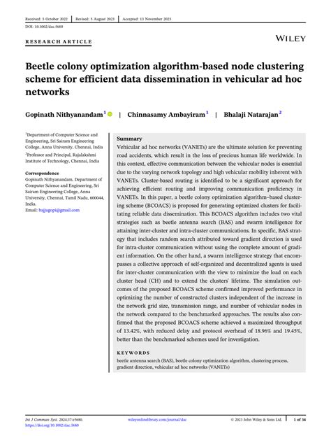 beetle colony optimization algorithm‐based node clustering scheme for efficient data