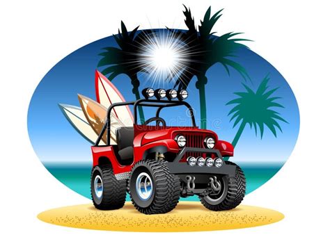 Coche De La Historieta 4x4 Del Vector En La Playa Ilustración del