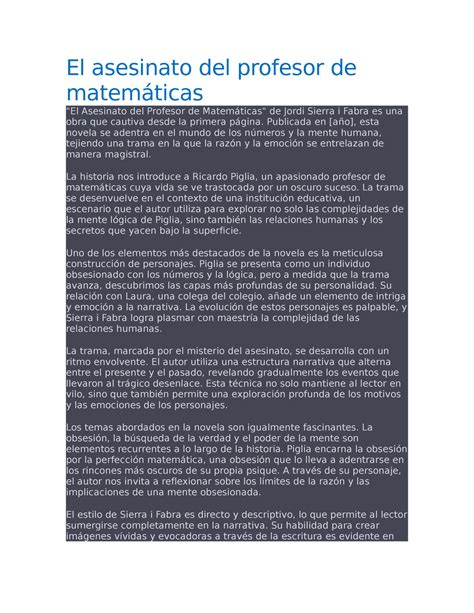Asesinato Ensayo Espero Te Sirva El Asesinato Del Profesor De