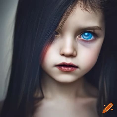 Captivating Portrait Of A Girl With Blue Eyes And Black Hair
