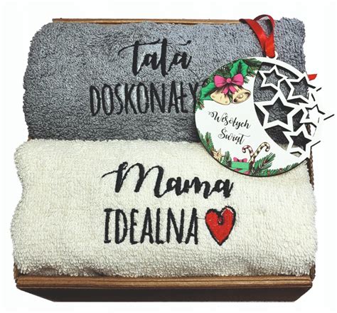 PREZENT DLA RODZICÓW MAMY TATY ZESTAW ŚWIĄTECZNY RĘCZNIK PUDEŁKO NA