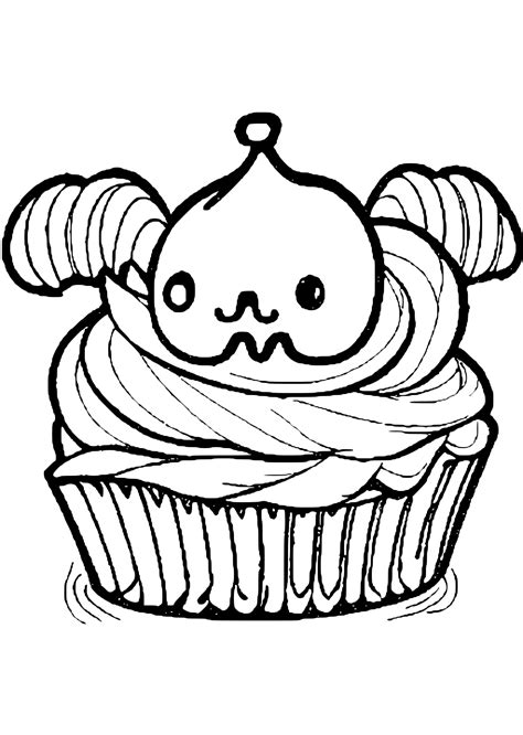 Cupcake Coloring Page No Shading Simple Detail Cute Kawaii Chibi