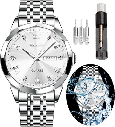 OLEVS Watch For Men Diamond Business Dress Analog Quartz Stainless