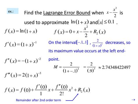 the taylor polynomial remainder aka the lagrange error bound ppt download