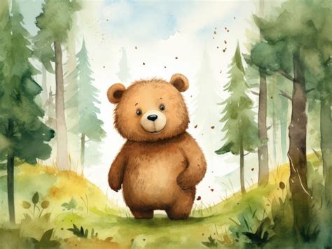 Lindo Oso De Acuarela Ilustraci N Para Ni Os Foto Premium