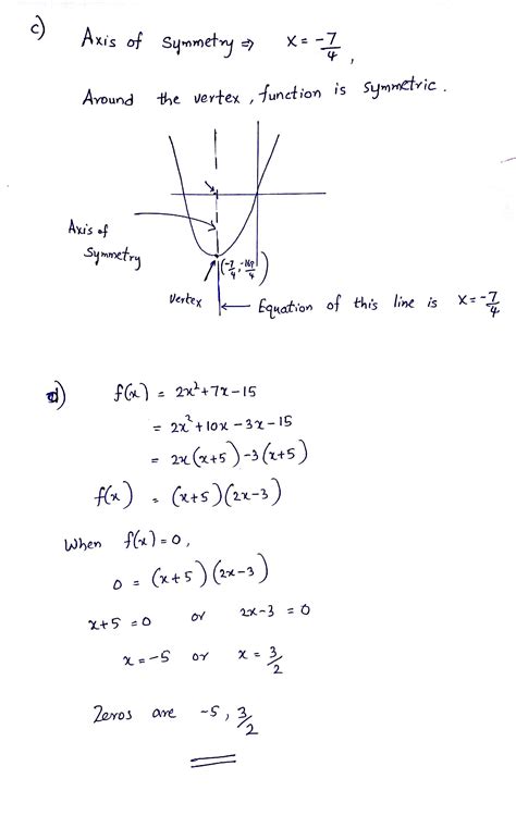 [solved] for f x 2x 2 7x − 15 a determine the vertex of the function course hero