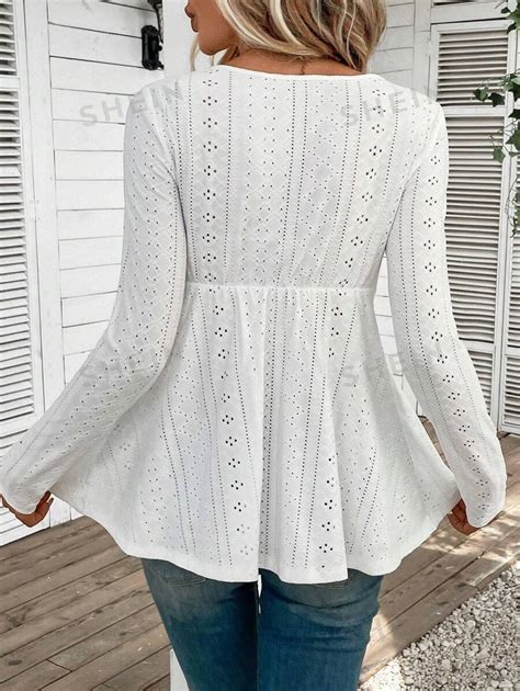 SHEIN Frenchy Guipure Lace Insert Peplum Tee Commute Minimalist Office