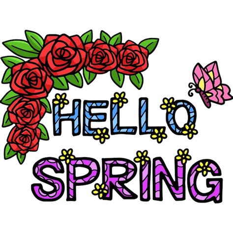 Hola primavera dibujos animados color clipart ilustración Vector Premium