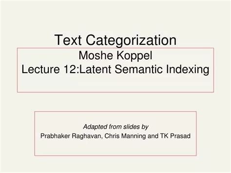 ppt text categorization moshe koppel lecture 12 latent semantic indexing powerpoint