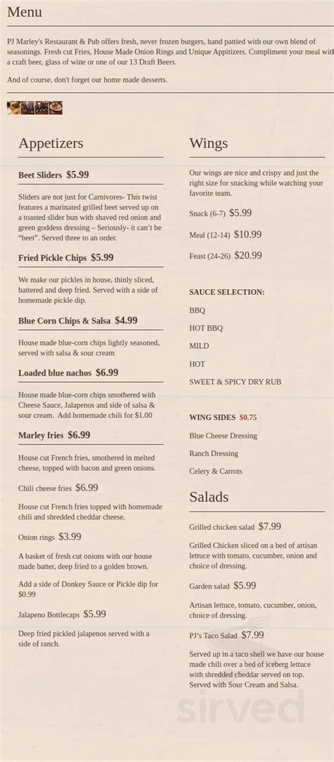 P J Marley S Menu In Medina Ohio Usa