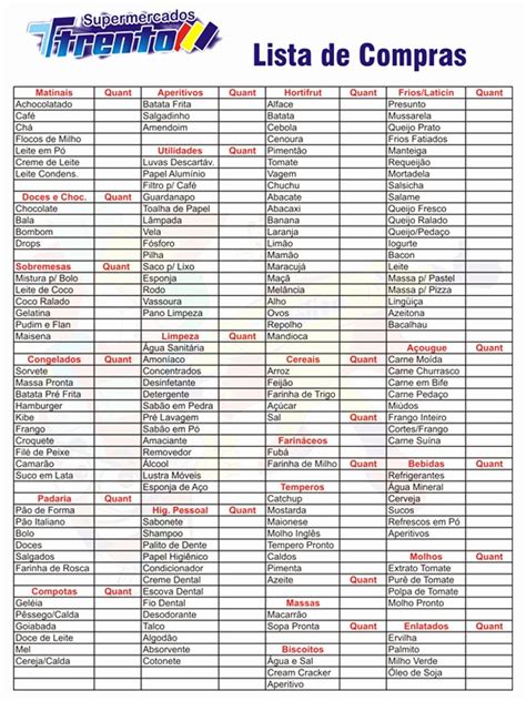 Lista De Compras De Supermercado Mensal