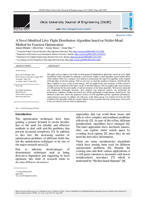 pdf a novel modified lévy flight distribution algorithm based on nelder mead method for