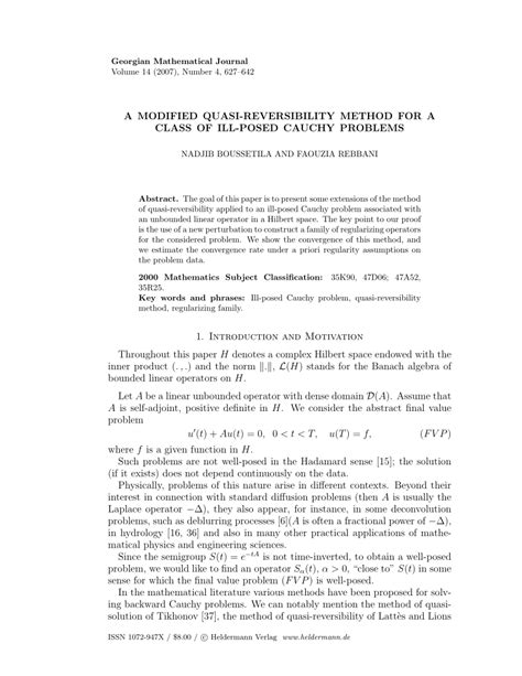pdf a modified quasi reversibility method for a class of ill posed cauchy problems