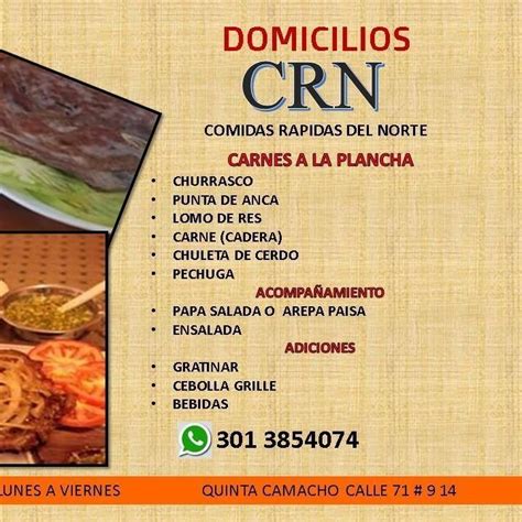 Carta del restaurante Comidas rapidas del Norte Bogotá