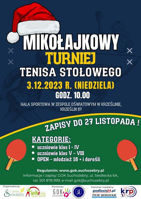 Harmonogram Mikołajkowego Turnieju Tenisa Stołowego w Krześlinie