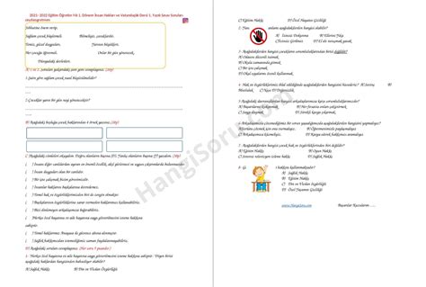 4 Sınıf İnsan Hakları 1 Dönem 1 Yazılı Soruları 2022 2023 HangiSoru