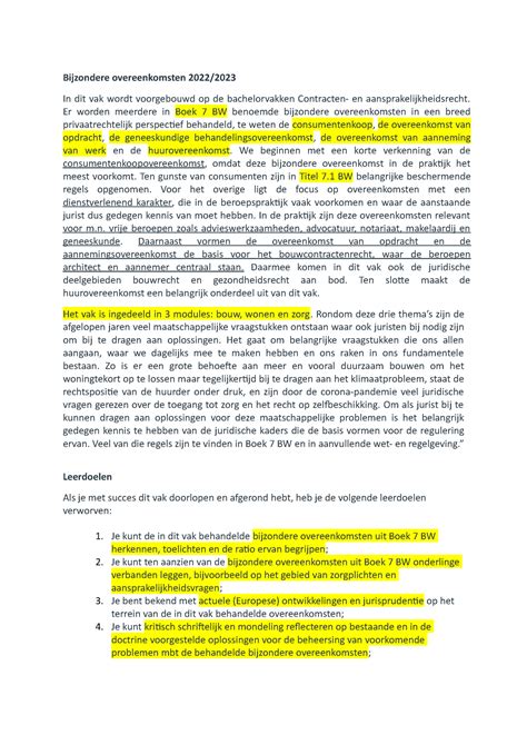 Studeersnel Hc 1 Bijzondere Overeenkomsten Tilburg University 2022