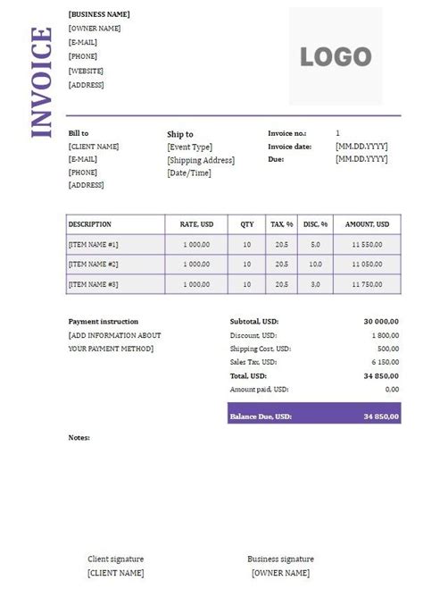 FREE Catering Invoice Templates Word Excel PDF