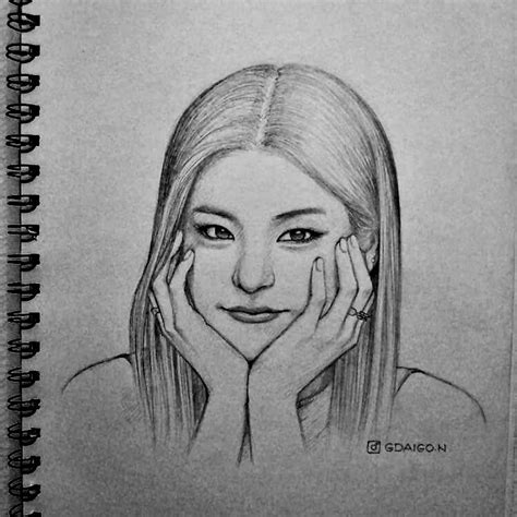 A Pencil Drawing Of A Girl With Her Hand On Her Face