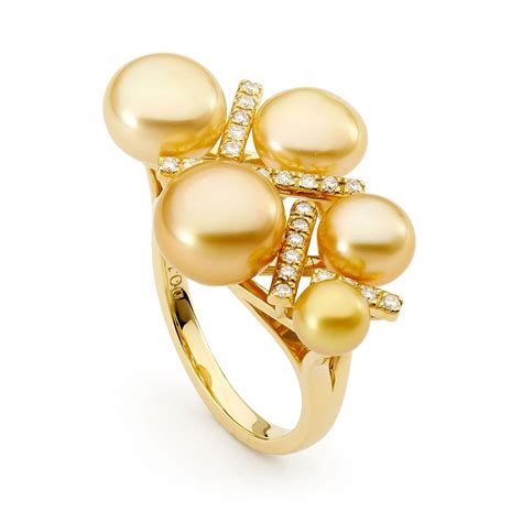 Gold Keshi Pavé Set Cluster Ring Allure South Sea Pearls