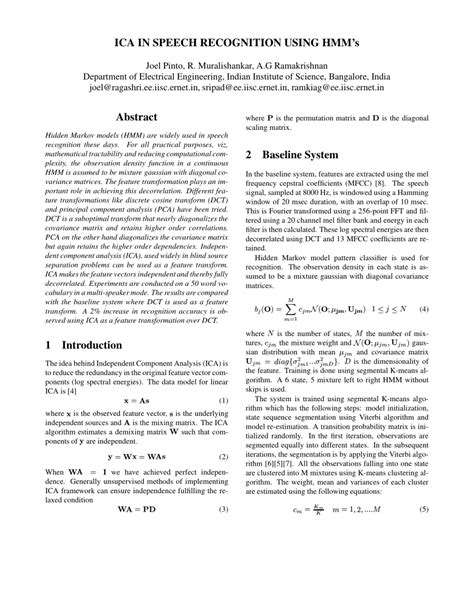 pdf ica in speech recognition using hmm s