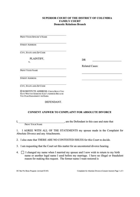 Cc Dr 020 Complaint For Absolute Divorce Fillable Form Printable