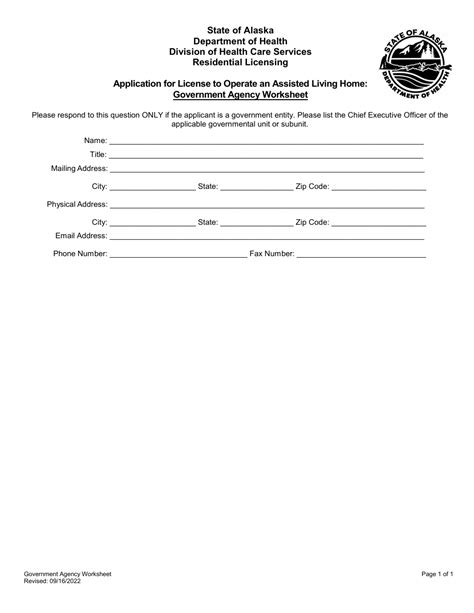 Alaska Application For License To Operate An Assisted Living Home