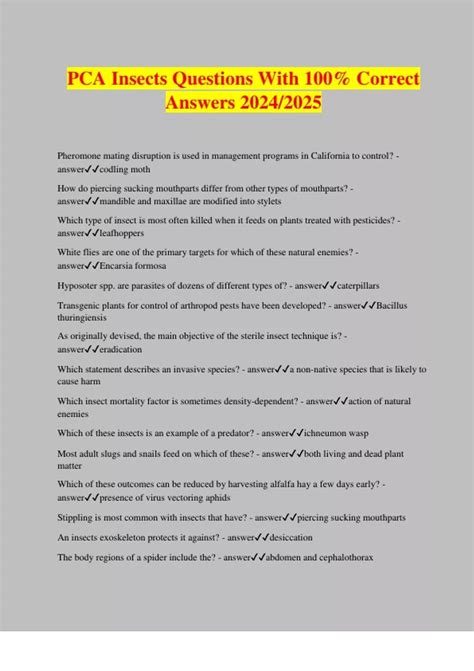 Pca Insects Questions With Correct Answers Pca Stuvia Us