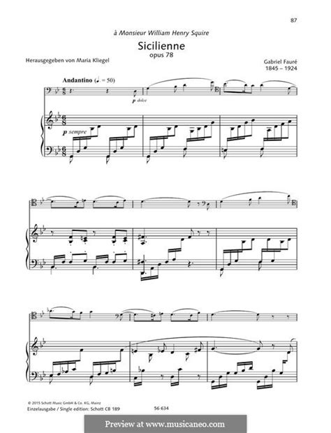 Sicilienne for Cello and Piano Op 78 by G Fauré on MusicaNeo