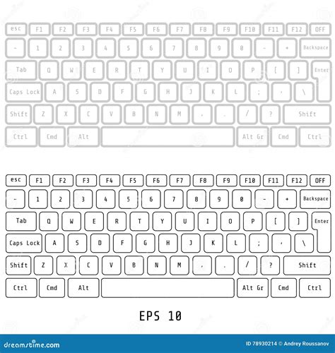 White Computer Keyboard Button Layout Template With Letters Stock