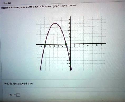 solved determine the equation of the parabola whose graph is given below provide your answer