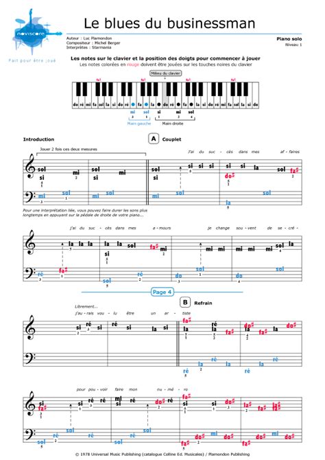 Piano Sheet Music Le Blues Du Businessman Starmania Noviscore Sheets