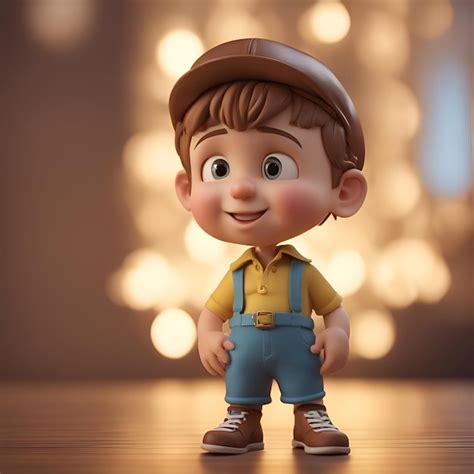 Ilustração 3D de um menino bonito um boné e suspensórios Foto Grátis