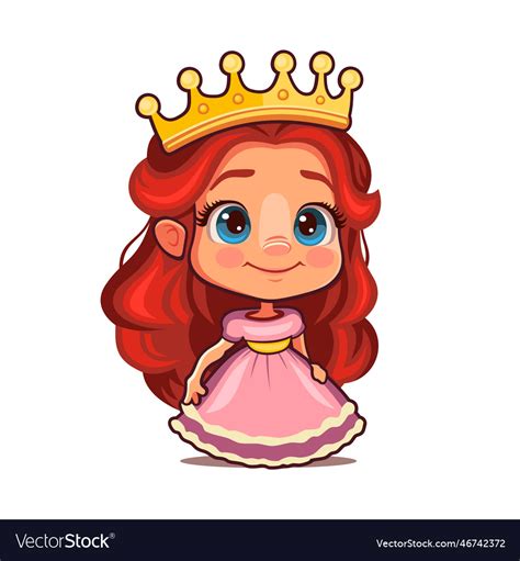 Cute Cartoon Style Princess On White Background Vector Image