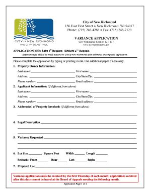 Fillable Online VARIANCE APPLICATION AND REVIEW PROCESS City Of New