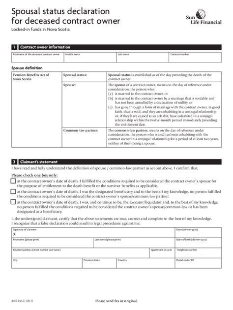 Fillable Online Spousal Status Declaration For Deceased Contract Owner
