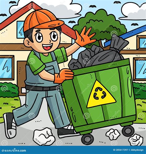 Labor Day Garbage Man Collecting Bin Colored Stock Vector