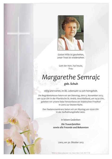 Todesanzeige Margarethe Semrajc Trauer Link