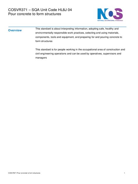Fillable Online Sqa Unit Code Hl J Pour Concrete To Form Structures