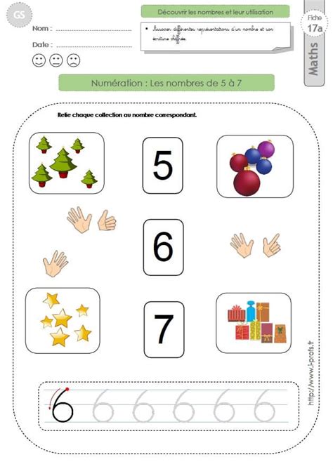 GS EXERCICES MATHEMATIQUES Les Nombres 5 6 7 En Maternelle Grande
