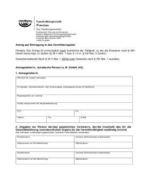 Ausfüllbar Online Antrag auf Eintragung in das Vermittlerregister