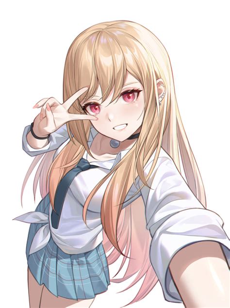Safebooru 1girl Bangs Barbell Piercing Bead Bracelet Beads Black Choker Blonde Hair Blue