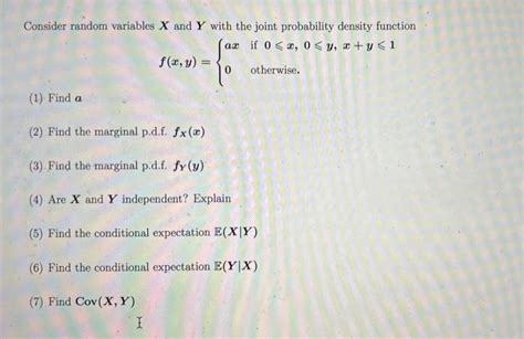 solved consider random variables x and y with the joint