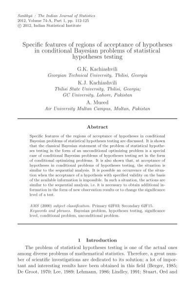 specific features of regions of acceptance of hypotheses in