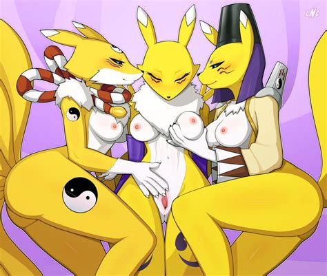 Rule 34 3girls Anthro Anus Areolae Blue Eyes Breast Grab Breasts Closed Eyes Clothing Digimon