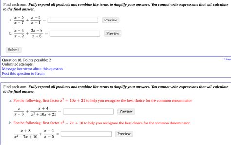 solved find each sum fully expand all products and combine