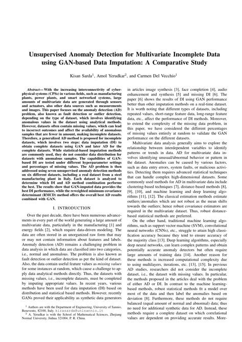 pdf unsupervised anomaly detection for multivariate incomplete data using gan based data