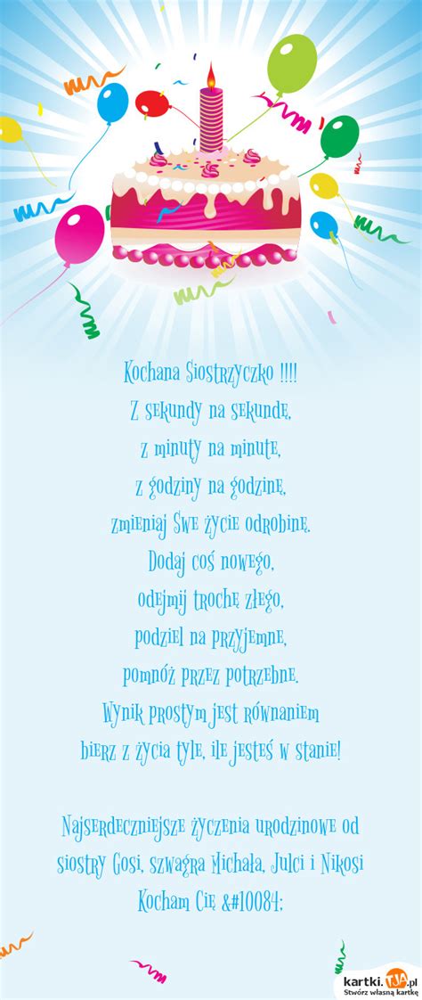 Najserdeczniejsze życzenia urodzinowe od siostry Gosi szwagra Michała