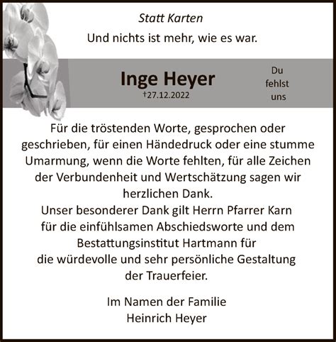 Traueranzeigen Von Inge Heyer Trauer HNA De